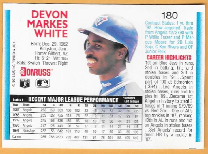 DEVON WHITE TORONTO BLUE JAYS #180 - DONRUSS NM-MT 1992 | eBay