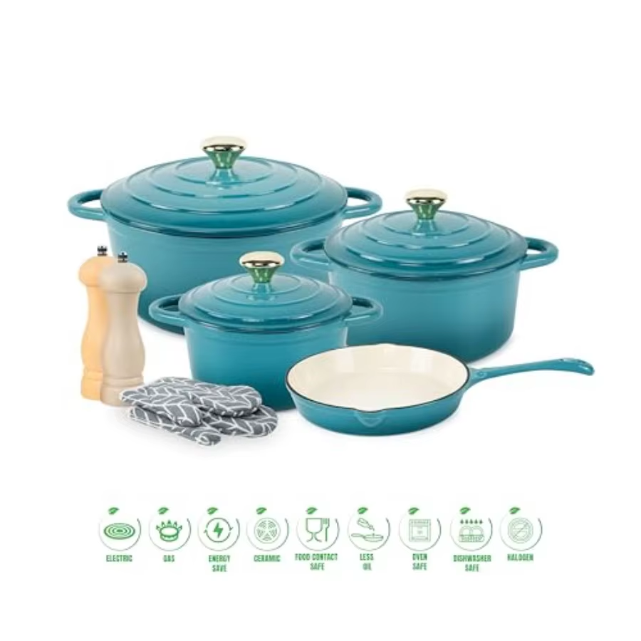 Healthy and Safe Nonstick Enameled 7PCS SET of Cast Iron Dutch Oven ...