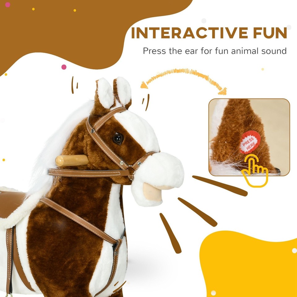 Qaba Rocking Horse with Sound, Ride on Horse with Saddle, Toddler ...