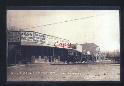REAL PHOTO MOUNT MT. HOPE KANSAS DOWNTOWN MAIN STREET SCENE POSTCARD ...