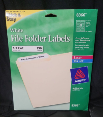 Avery White File Folder Labels 1/3 Cut #8366 | eBay