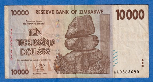 Zimbabwe 10000 10,000 Dollars 2008, P-72, Circulated Note **RARE ...