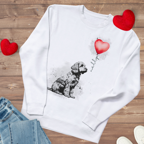 Quality Personalised Balloon Heart Cockapoo Dog White Sweatshirt Jumper ...