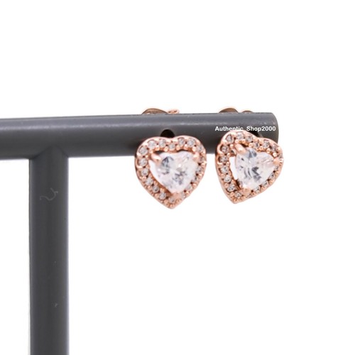 NEW 100% PANDORA Rose Gold Pla Sparkling Elevated Heart Stud Earrings ...
