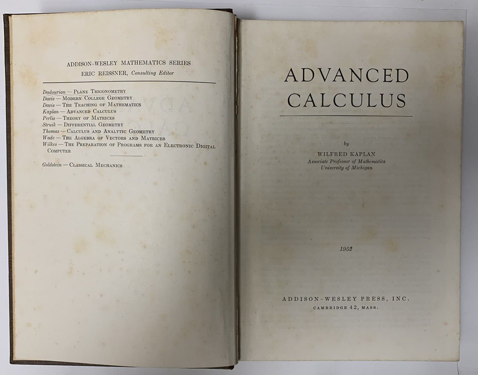 ADVANCED CALCULUS By Wilfred Kaplan - Hardcover - (1952) First Edition ...