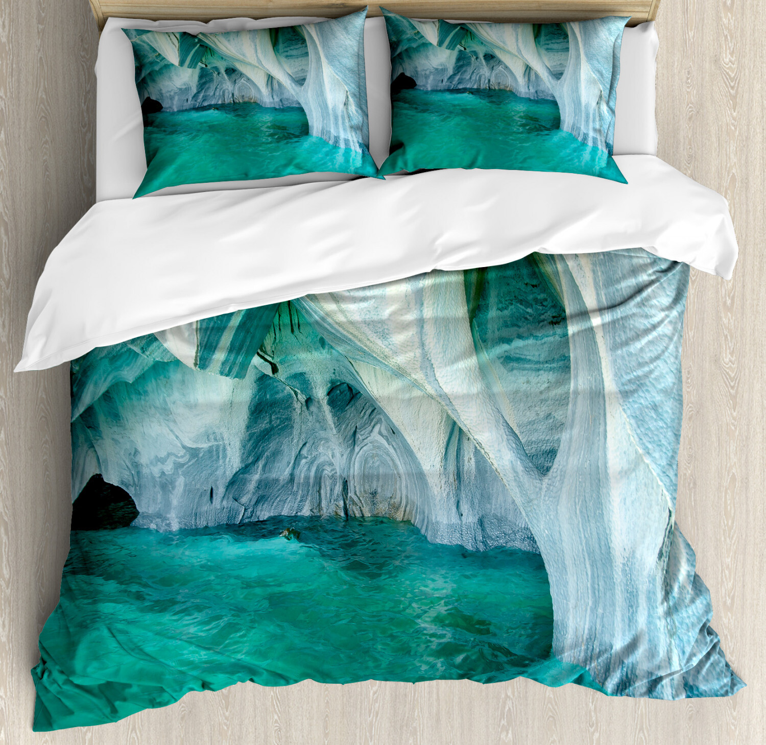 Nature Duvet Cover Set with Pillow Shams Marble Caves Lake Print | eBay
