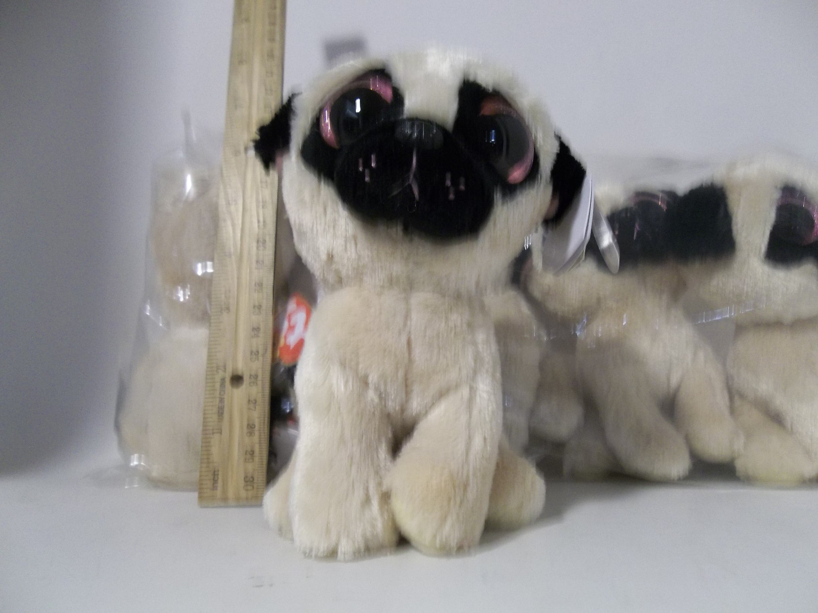 RETIRED TY PUGSLY THE PUG DOG 6" Beanie Boo Boos Glitter eyes Mint tag ...