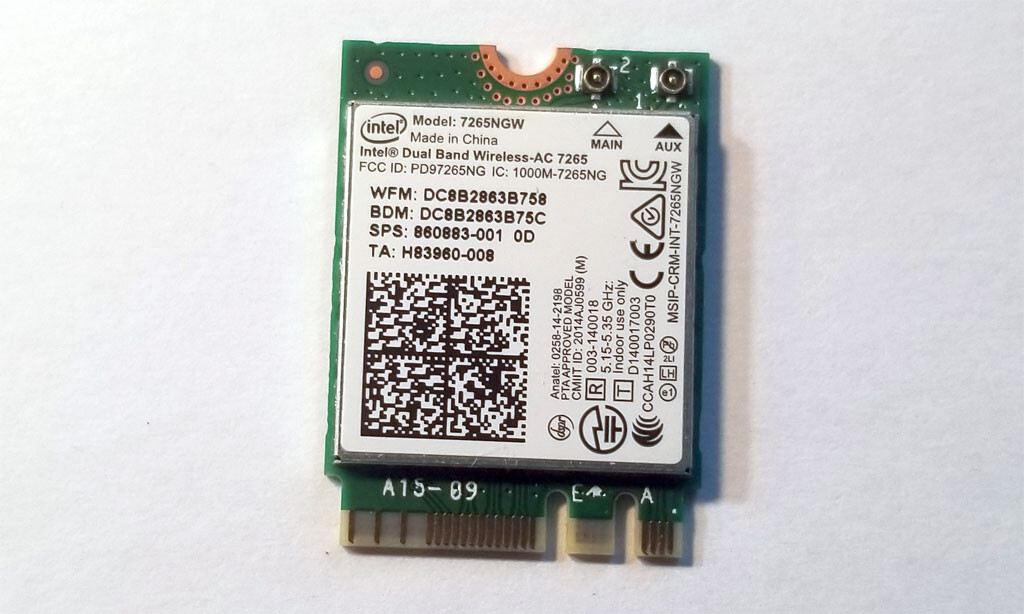 Intel Dual Band 802.11ac WiFi & Bluetooth 4.2 NGFF Card, model: 7265NGW ...