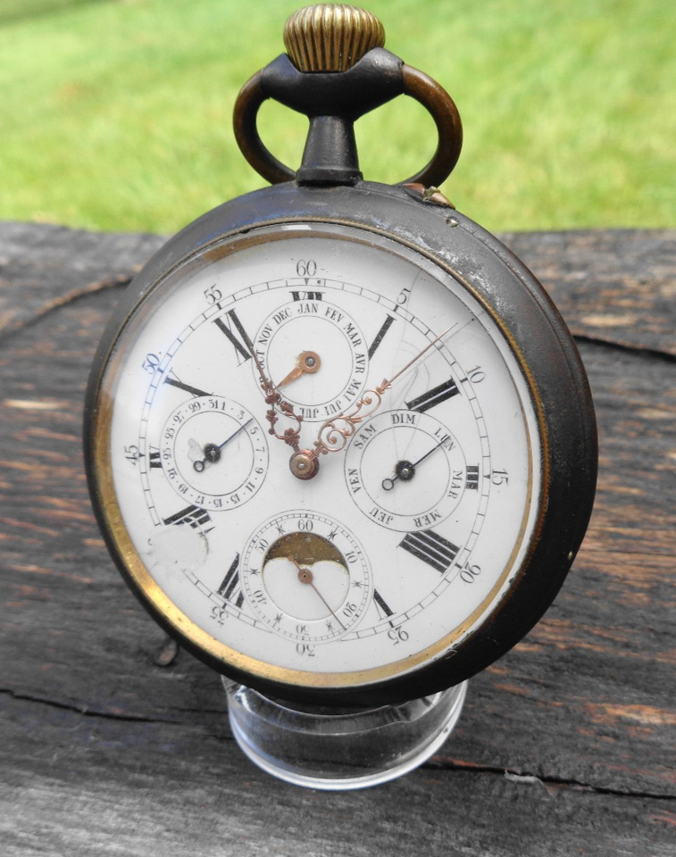 Large Men's Oversize 1890's Pocket Watch Triple Calendar Moon Phase ...