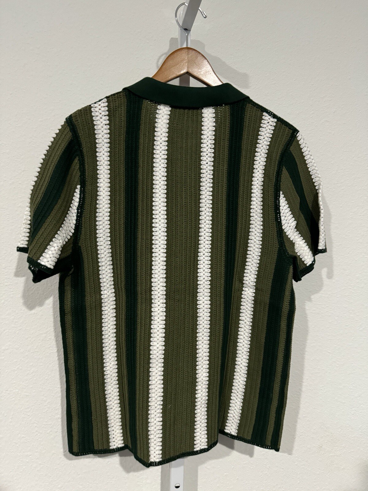 Percival Mens Shirt L Green Button Up Knitted Preppy Knit Pathos ...