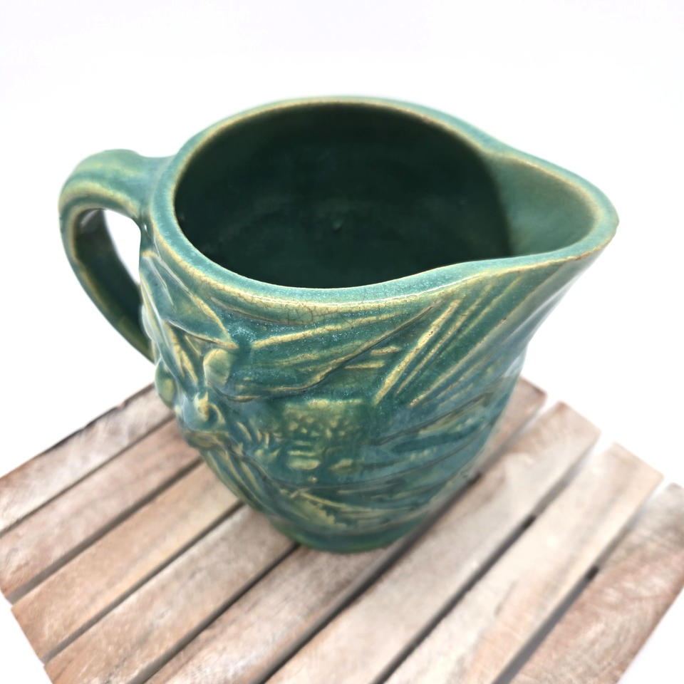McCoy Pottery Ceramic Pitcher Creamer Bird Berries Green Vintage ...