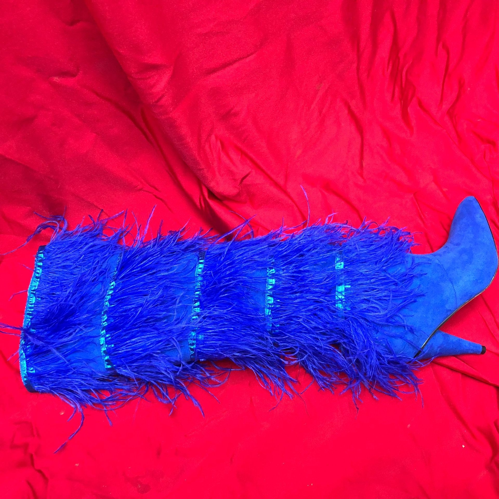 Women's Ladies Luxury Faux Ostrich Feather Fur High Heel Knee High ...