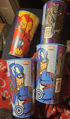Set Of 4 Marvel Plastic Cups Multicolored Faces Boys Girls Party | eBay