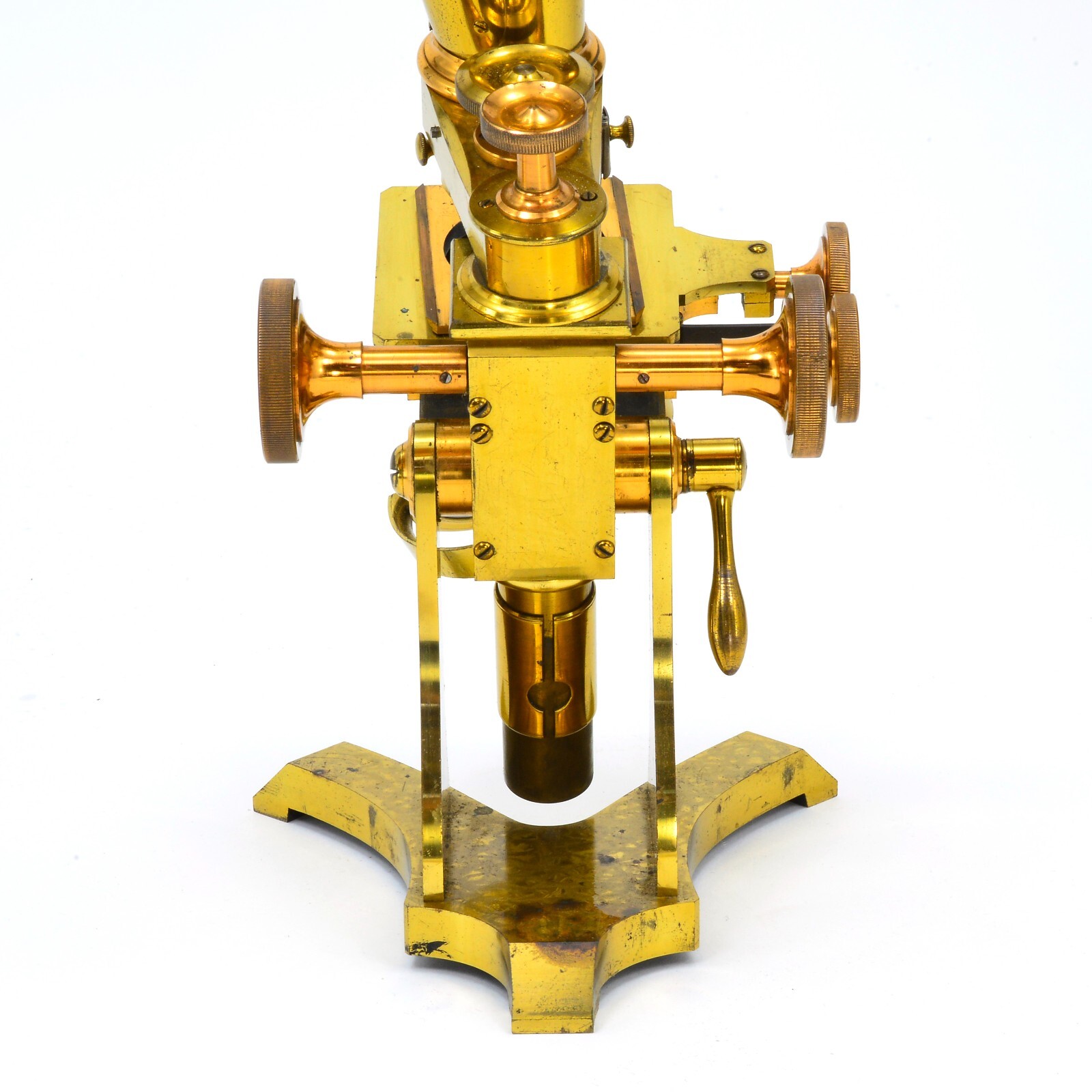 English Binocular microscope late 19th century dual brass sq stage ...