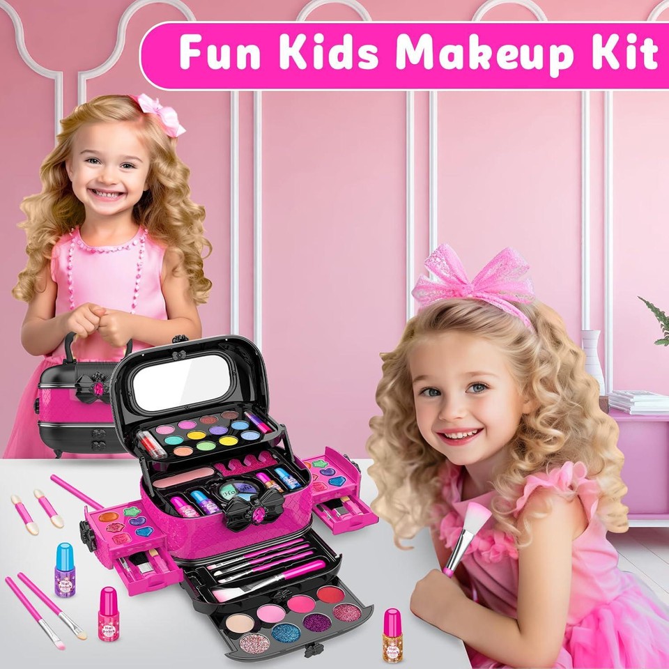 Hollyhi 58 Pcs Kids Makeup Kit For Girl, Princess Toys Real Washable ...