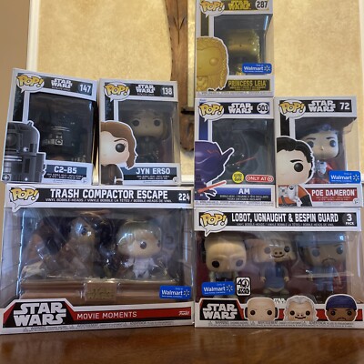 Lot of 10 Star Wars Funko Pop Luke Leia Poe Bespin Am C2B5 Jyn Rogue ...