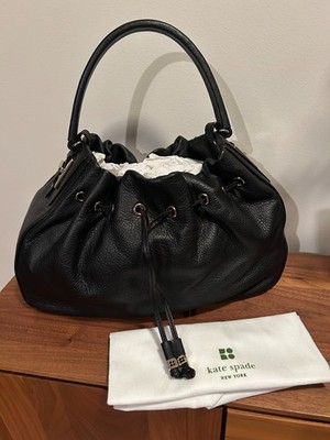Kate Spade Black Leather Plie Eaton Drawstring Bag Purse Shoulder ...