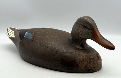ETHAN ALLEN Duck Decoy Mallard Hen Signed Anne Madsen Painted Wood ...