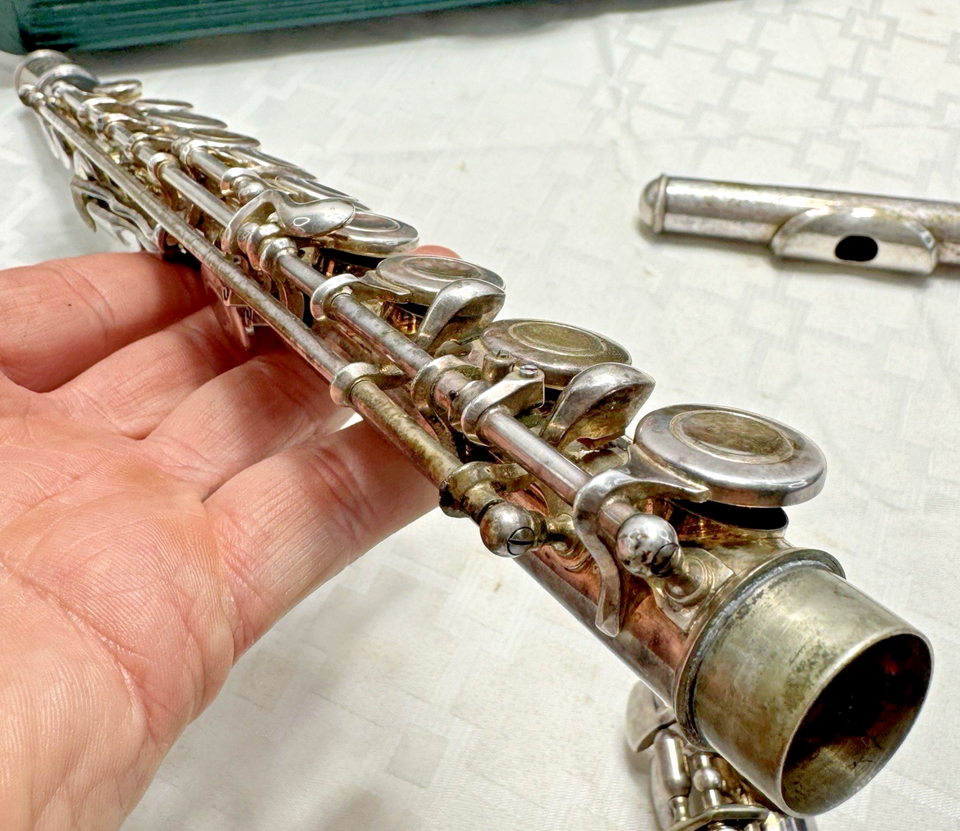 Vintage Bundy Flute Made by Selmer Nickel Silver Green Hard Case Serial ...
