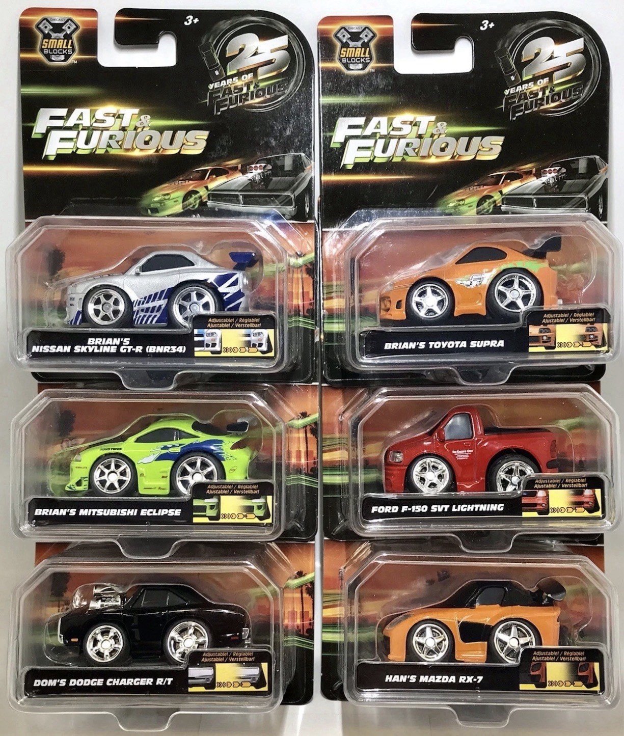 FULL SET OF 6 Jada Fast & Furious Small Blocks ECLIPSE SKYLINE ...