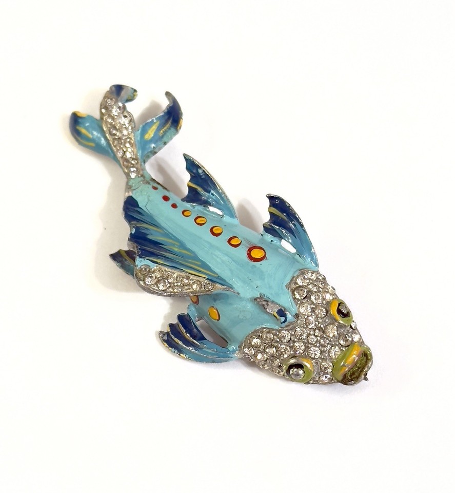 VINTAGE LARGE BLUE ENAMEL RHINESTONE CORO OR BOUCHER FISH BROOCH PIN | eBay
