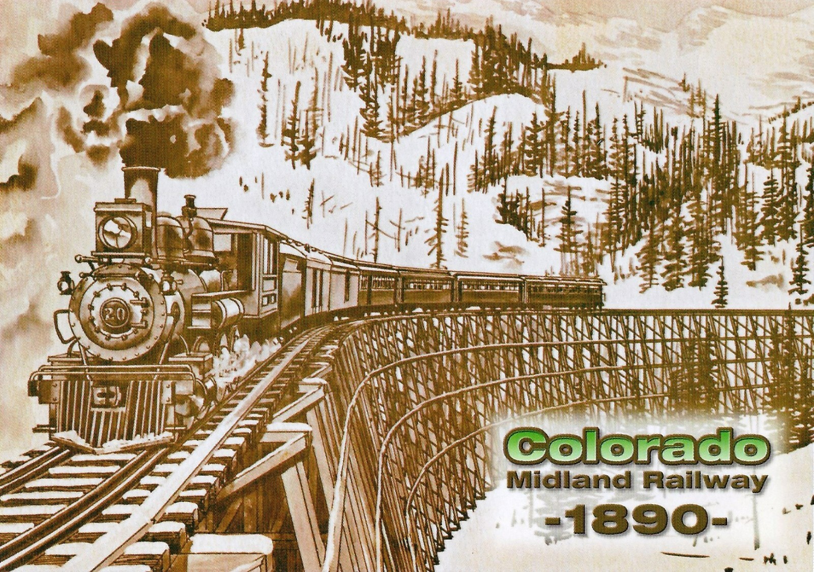 Postcard Colorado Midland Railroad Engine #20 Steaming Over Hagerman ...