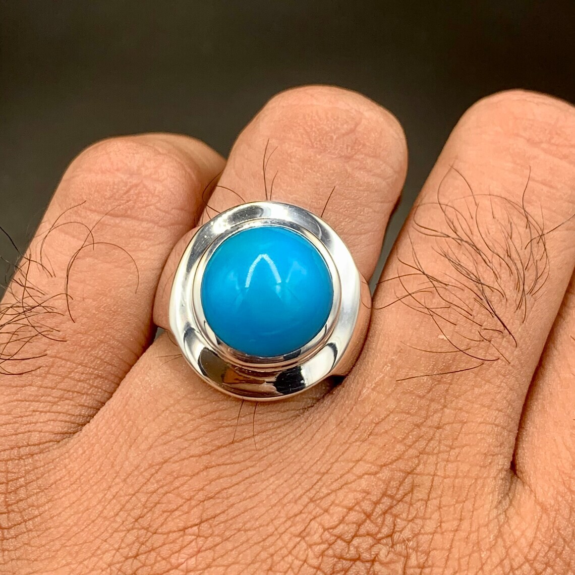 Mens Feroza Ring Natural Turquoise Ring Sterling Silver 925 Handmade ...