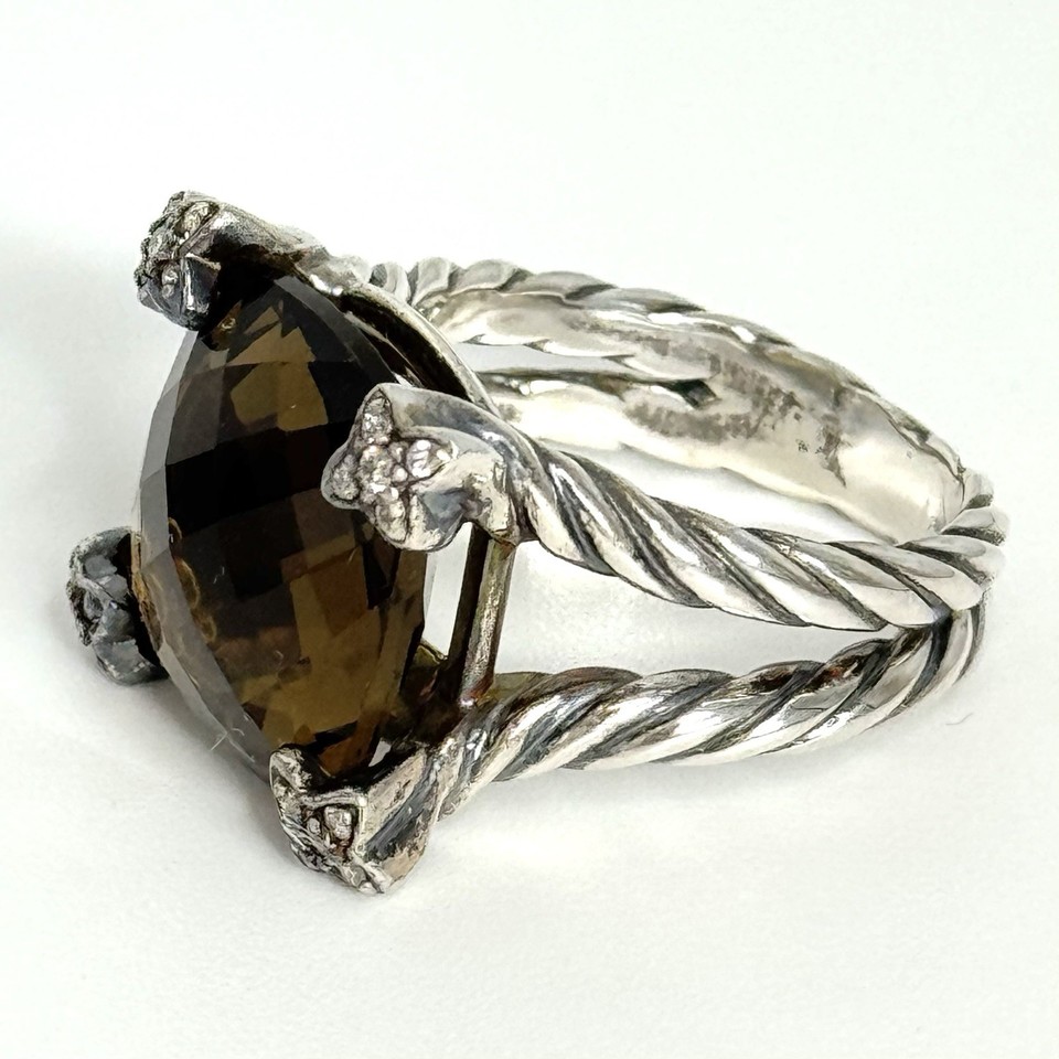 David Yurman Sterling Silver 14mm Smoky Quartz & Diamond Chatelaine ...