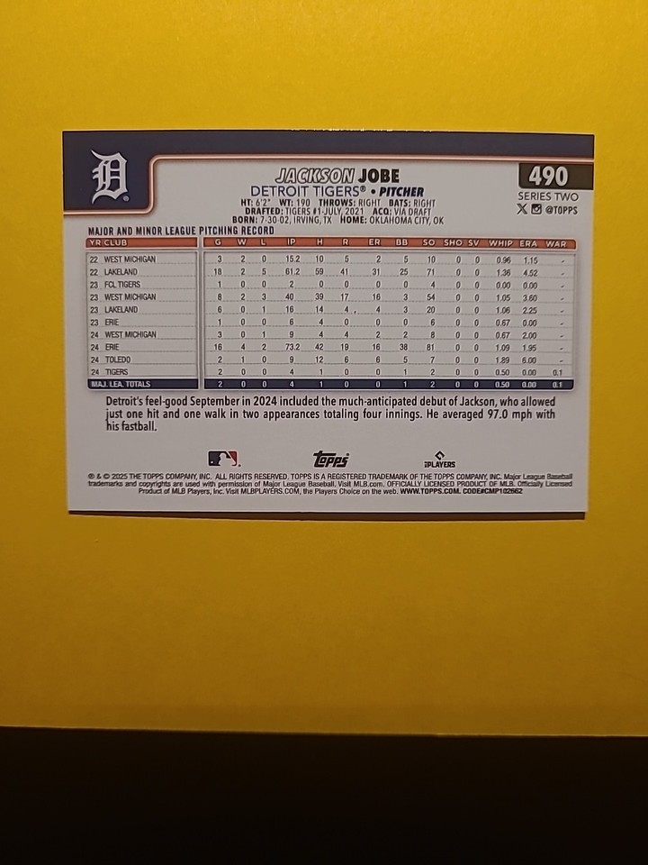 2025 Topps Series 2 - Jackson Jobe #490 (RC) | eBay