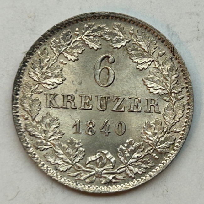 GERMANY Baden Silver 6 kreuzer 1840 - High Grade | eBay