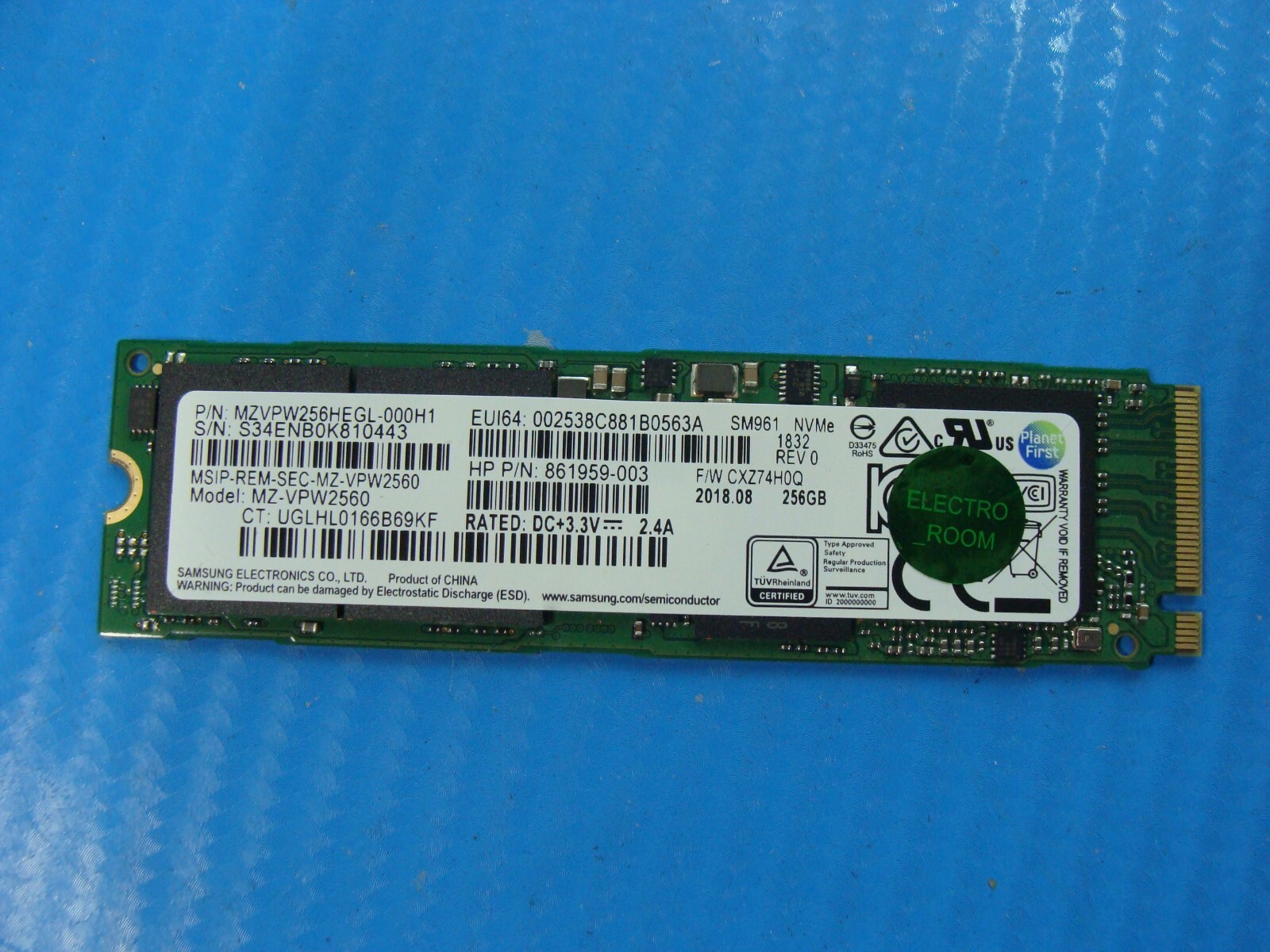 Samsung 256gb M.2 NVMe SSD PCIe Mzvpw256hegl-000h1 Sm961 for sale ...