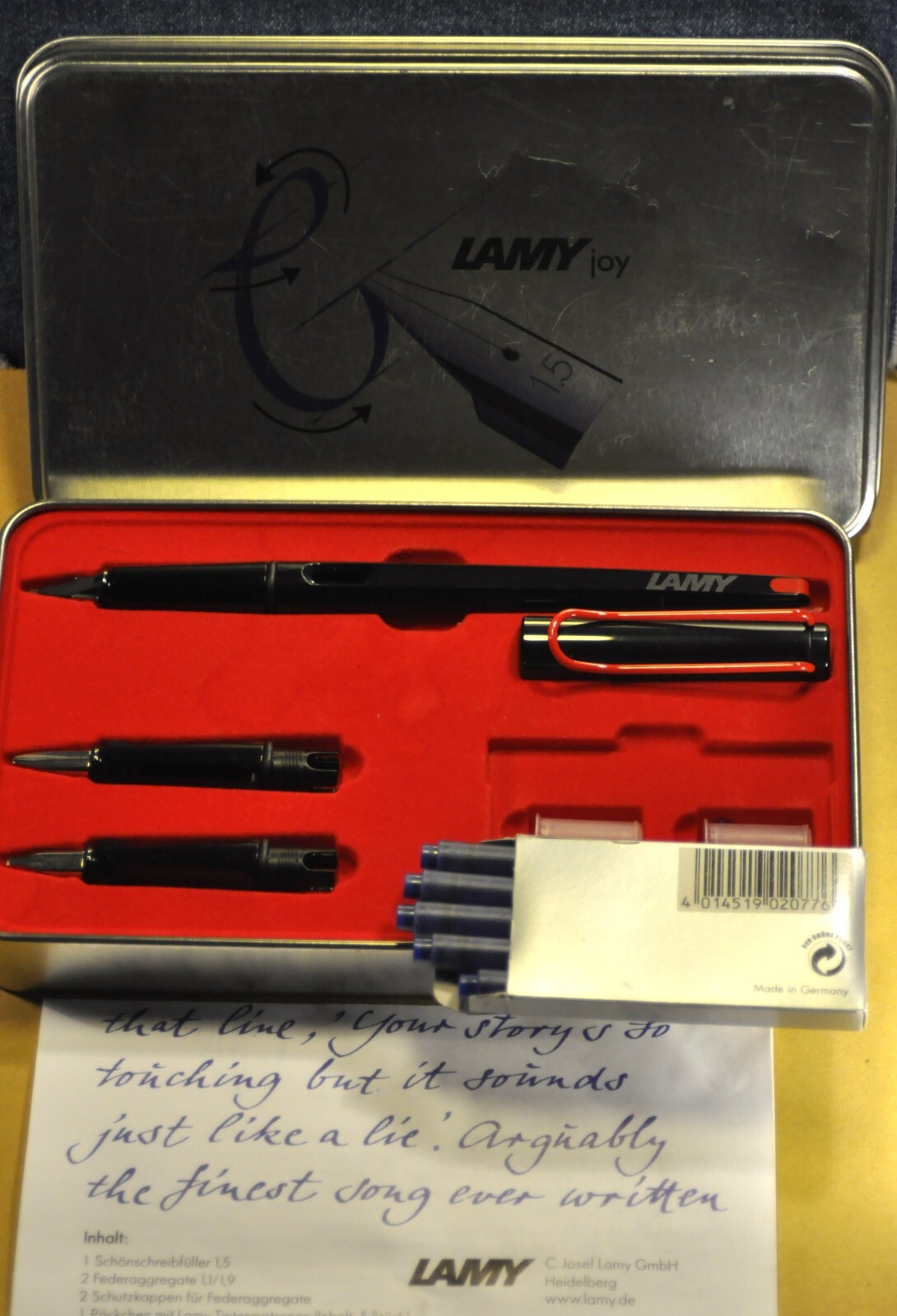 "Lamy" JOY L11 German c.2002's Black&Red Calligraphy Fountain Pen SET w ...