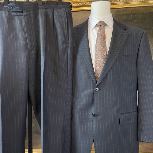 Chris Cobb BESPOKE 44R 38 x 30 Gray Pinstriped Superfine Wool Flannel ...