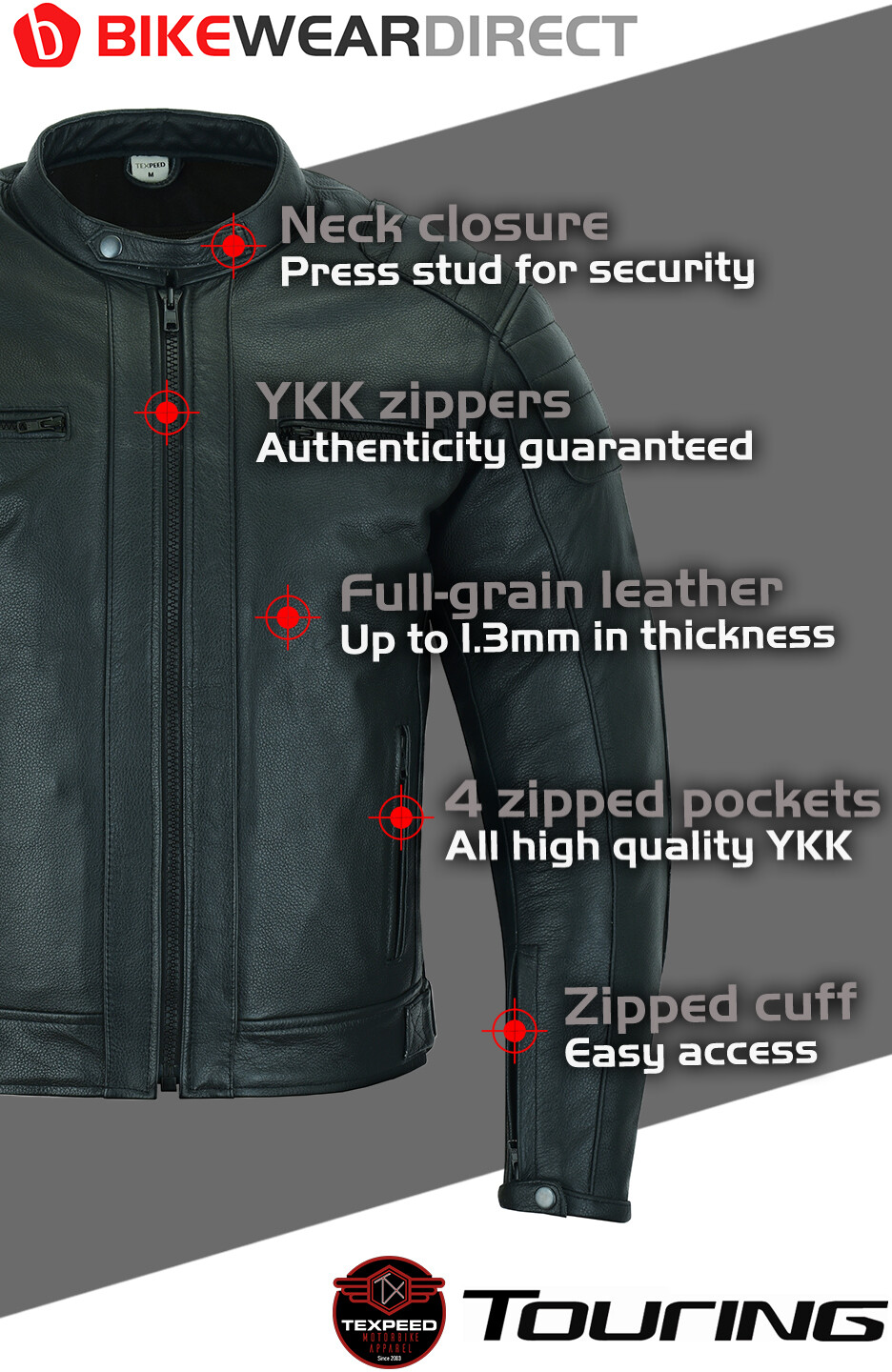 Leather Motorbike Motorcycle Jacket Touring With Genuine CE Armour ...