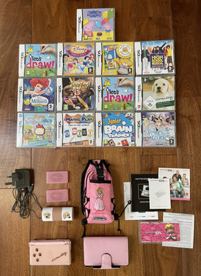 Nintendo DS Lite Console Nintendogs Pink Charger Various Cases and 13 ...