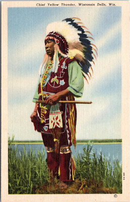 Chief Yellow Thunder, Wisconsin Dells, WI - 1949 Linen Postcard- Ho ...