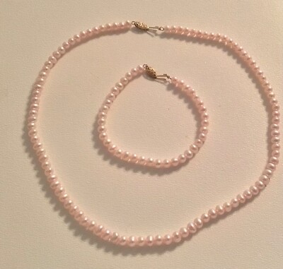 JACMEL MAURITIUS CULTURED PEARL NECKLACE & BRACELET SET W/ 10K GOLD ...