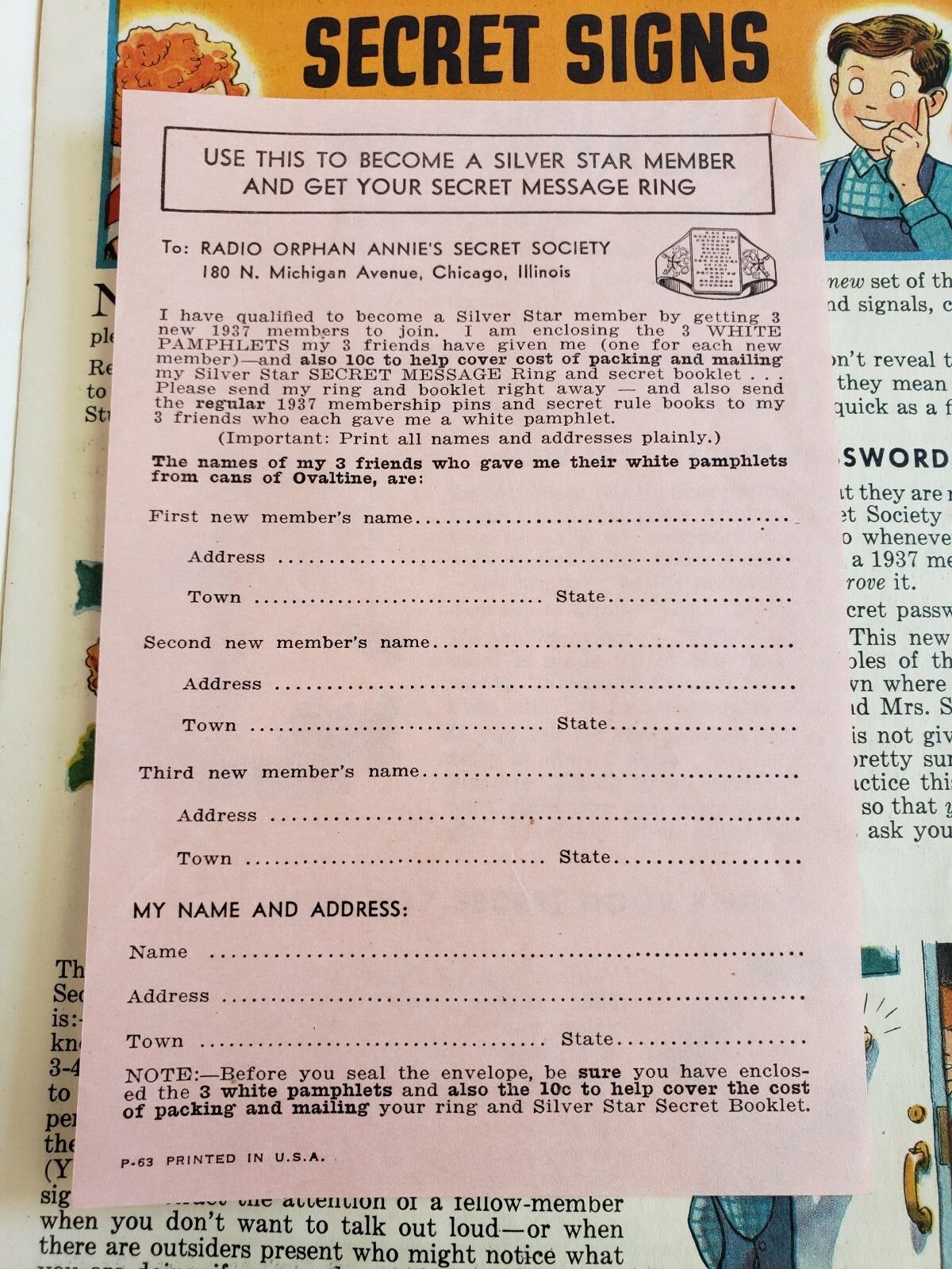 1937 RADIO LITTLE ORPHAN ANNIE'S SECRET SOCIETY BOOKLET AND MAIL IN ...