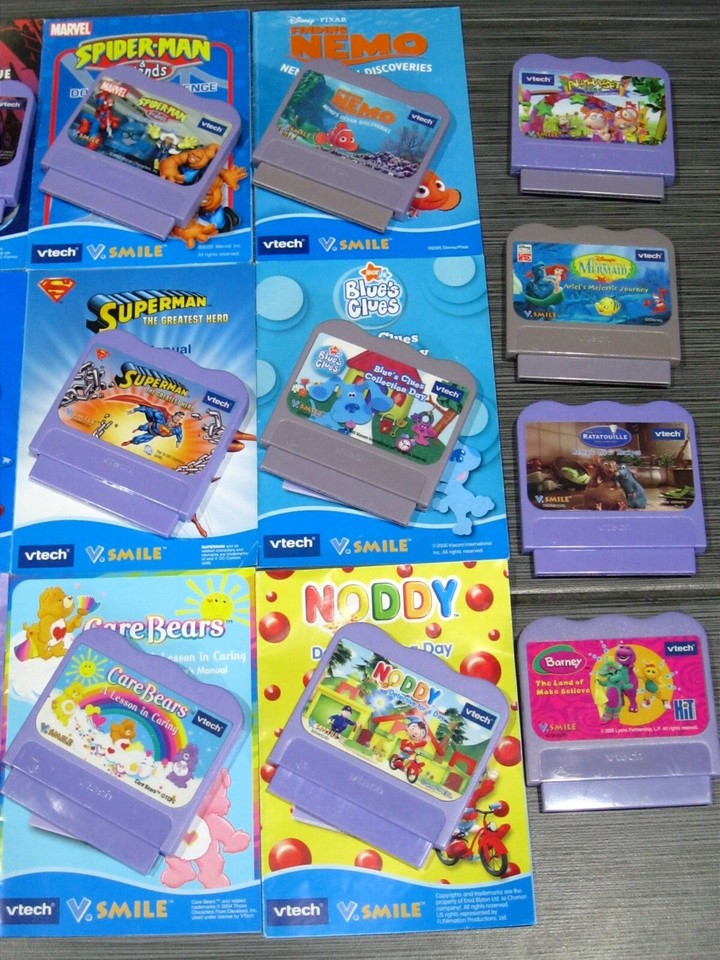 VTECH VSmile 25 GAME Cartridges 21 Booklet LOT Care Bears Toy Story ...