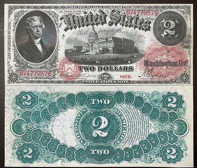 Reproduction $2 Bill United States Note 1875 Jefferson Legal Tender ...
