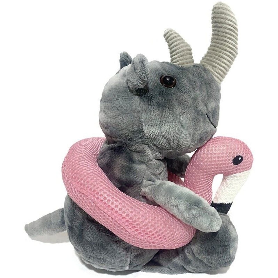 Swimming Rhino with Flamingo Float Plush Gray and Pink 12 Inches Tall ...