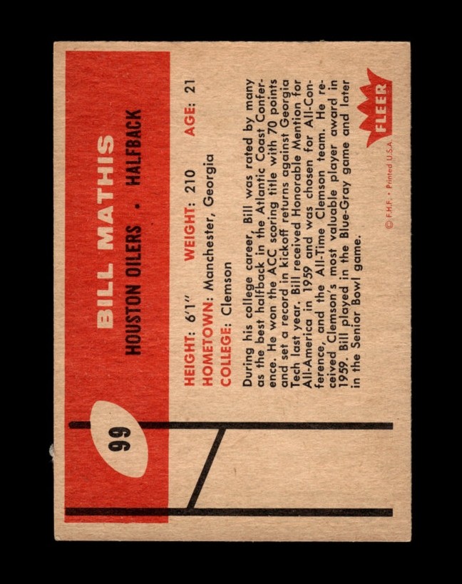 1960 Fleer Set-Break # 99 Bill Mathis RC EX-EXMINT *GMCARDS* | eBay
