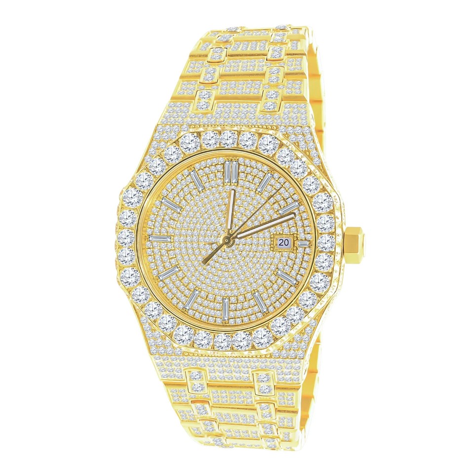 45mm Real Mens VVS MOISSANITE Watch Ice Out Automatic Movement Hip Hop ...