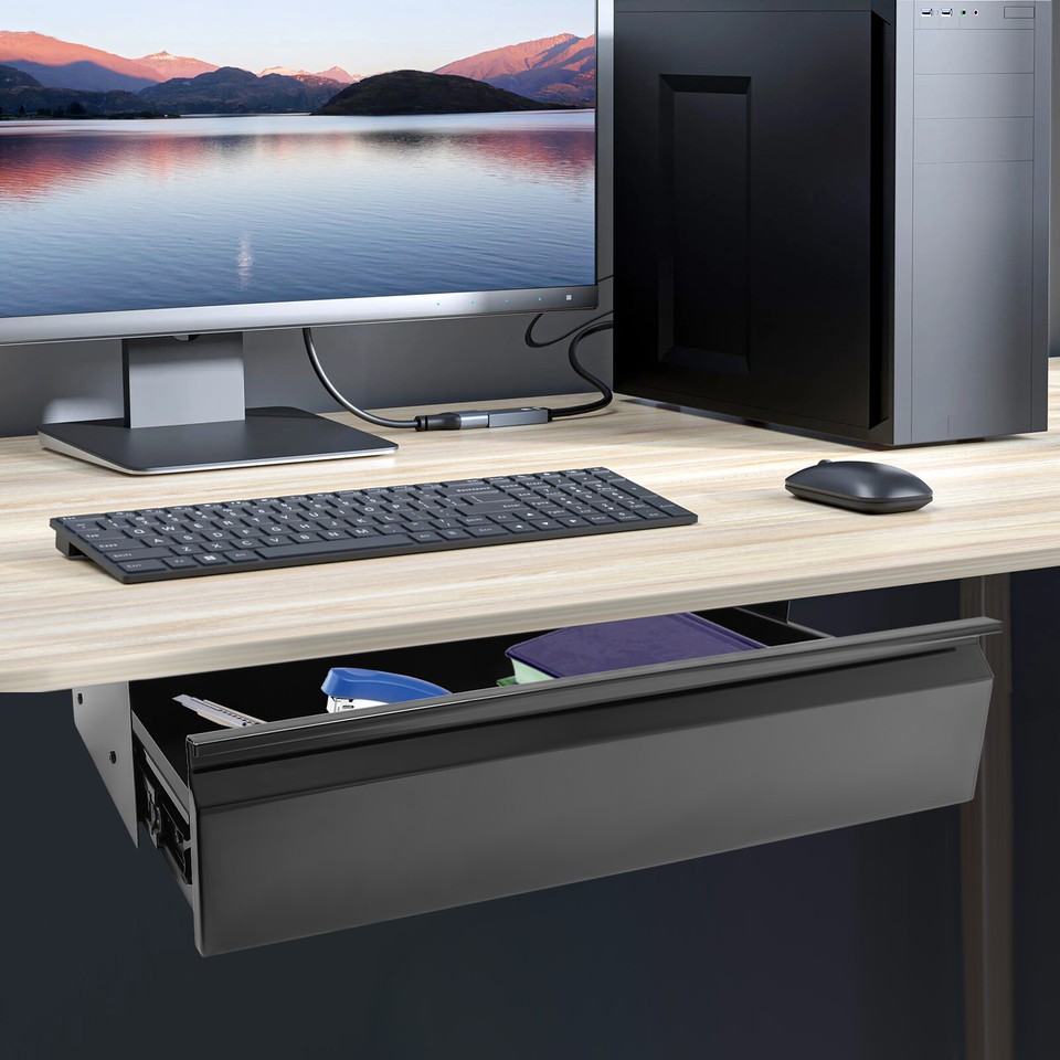 22” Black Space Saver Sliding Under Desk Storage Drawer Pull-out Drawer ...