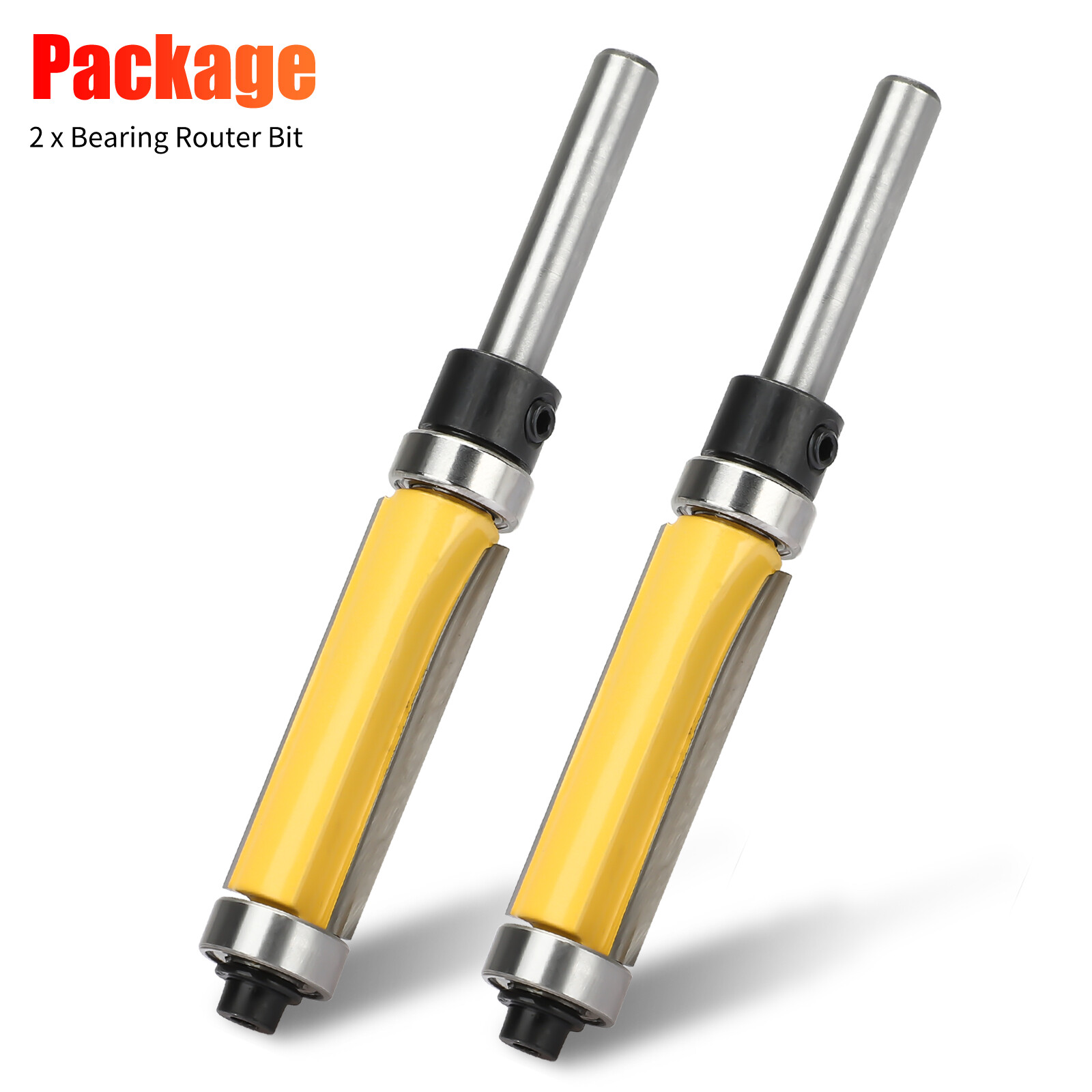 2Pcs 1-1/2" 1/4" Shank Flush Trim Top and Bottom Bearing Router Bits ...