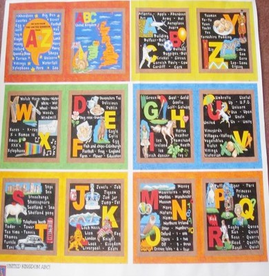 ABC United Kingdom Alphabet Book Cotton Quilting Panel - Nutex 88cm x ...