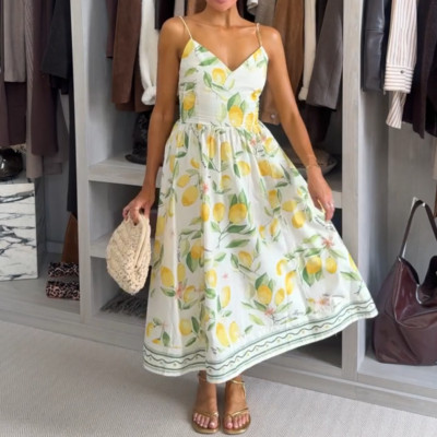 NWT H&M Lemon Cotton Midi Slip Dress White/lemons 1278036003 Sz XS, S ...