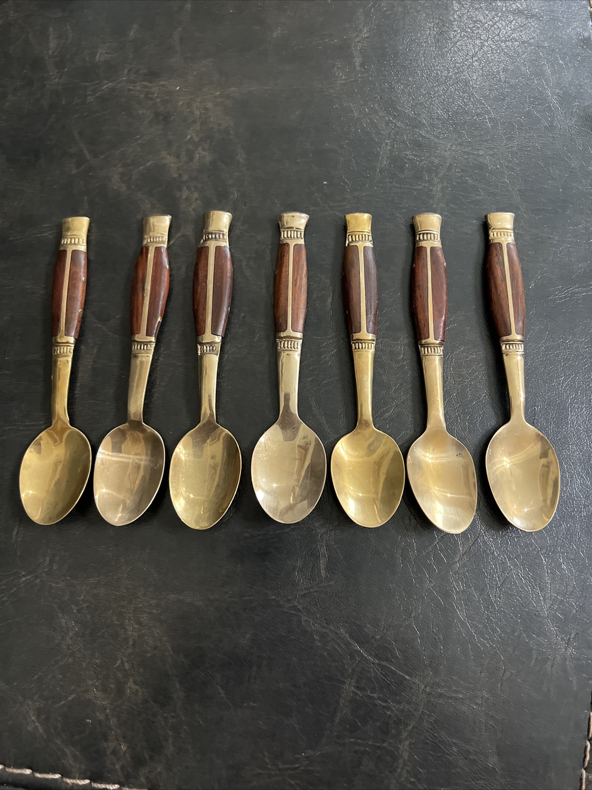 Vintage Brass and Teak Wood Demitasse Spoons Marked Thailand Set of 7 ...