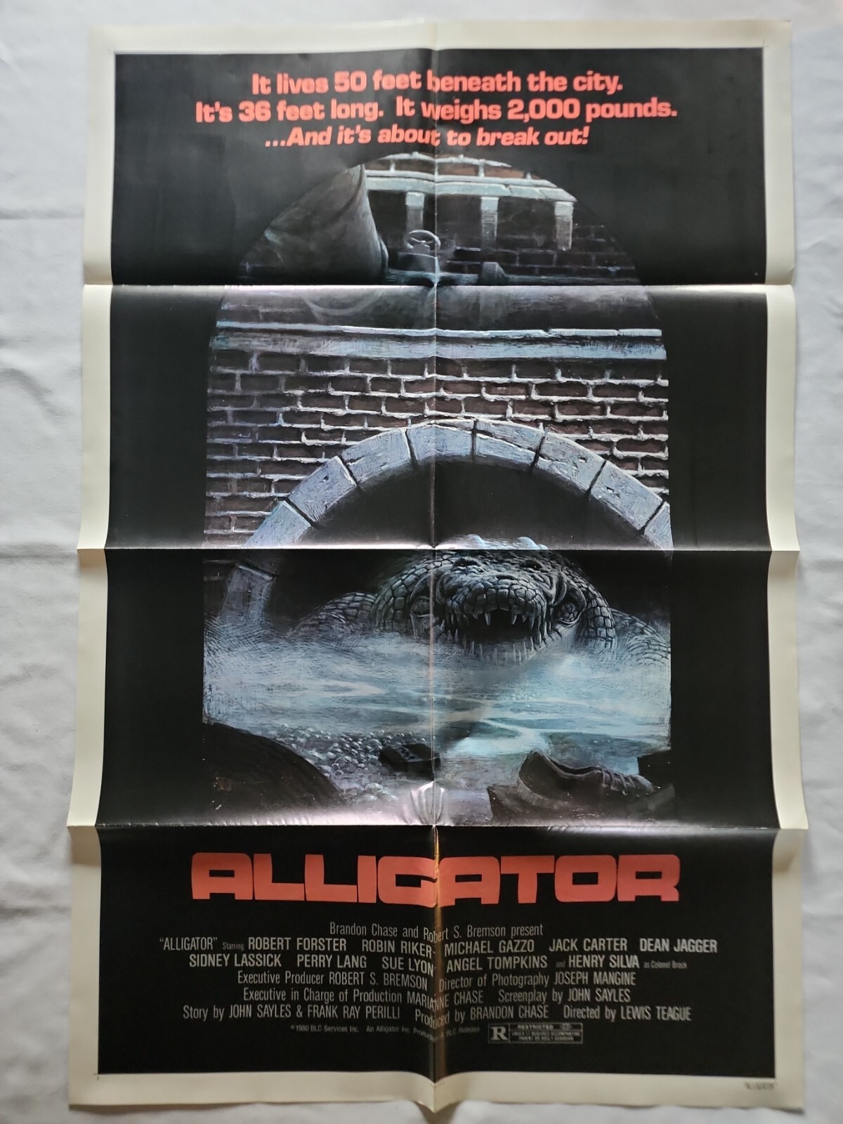 1980 ALLIGATOR MOVIE POSTER Horror Movie Vintage Rare 40x27 **FOLDED ...
