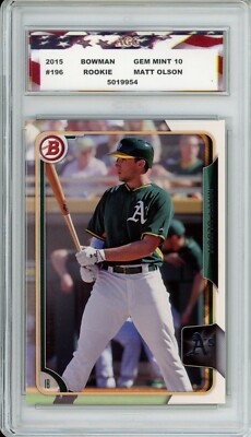 2015 Bowman #196 Matt Olson AGC 10 Gem Mint Rookie Card Braves Home Run ...